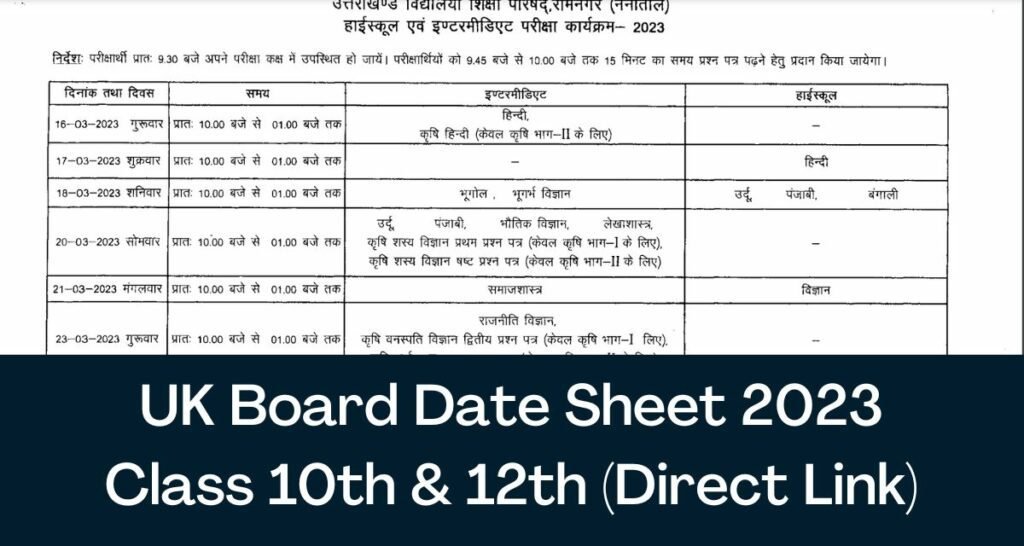 UK Board Date Sheet 2024 Direct Link 10th 12th Class Exam Dates