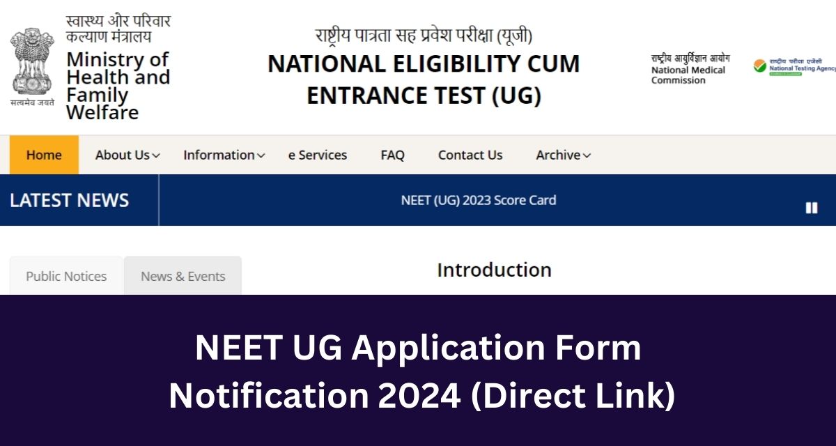 Neet Ug Application Form 2024 Direct Link Mbbs Bds Notification